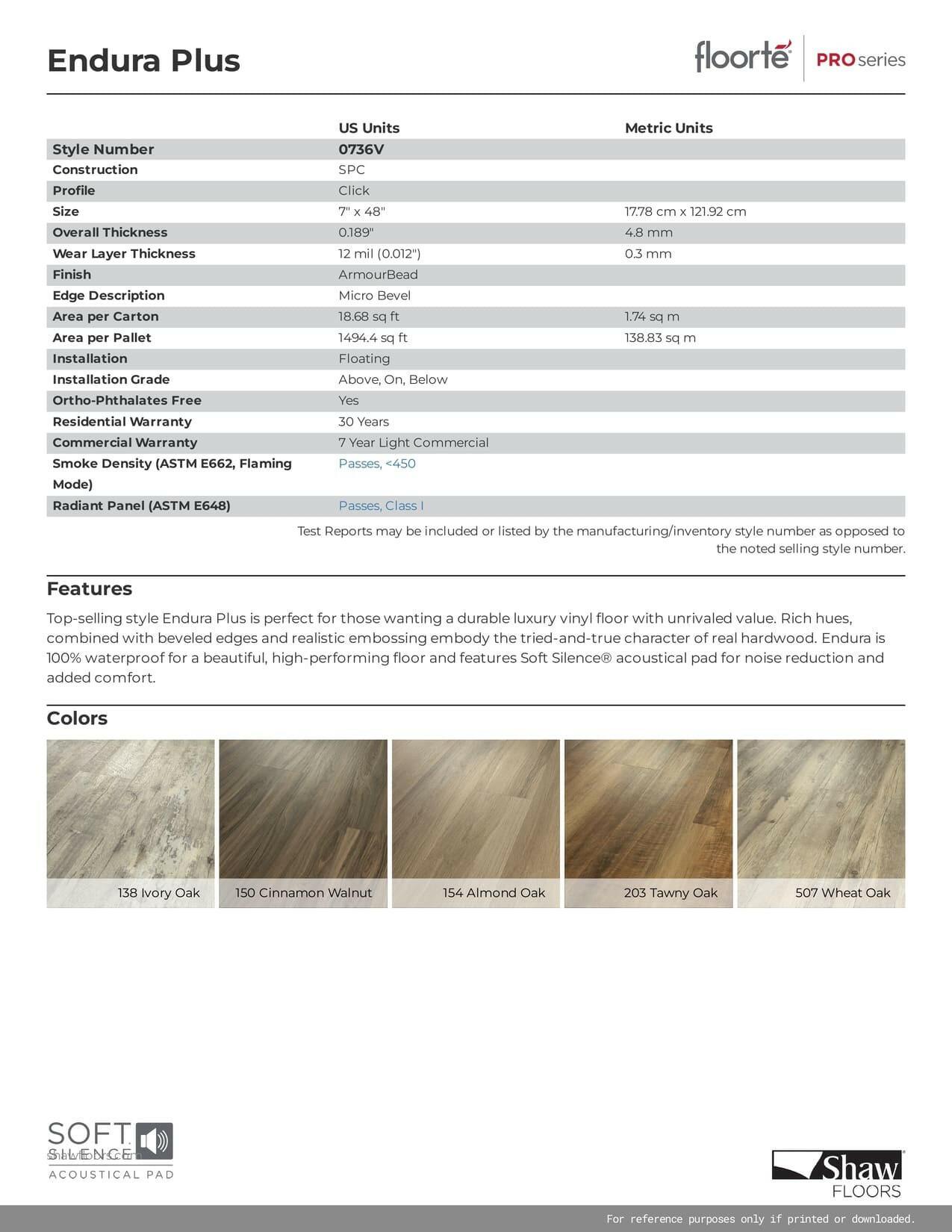 00203 TAWNY OAK - Shaw Vinyl 4.8mm Endura Plus 0736V